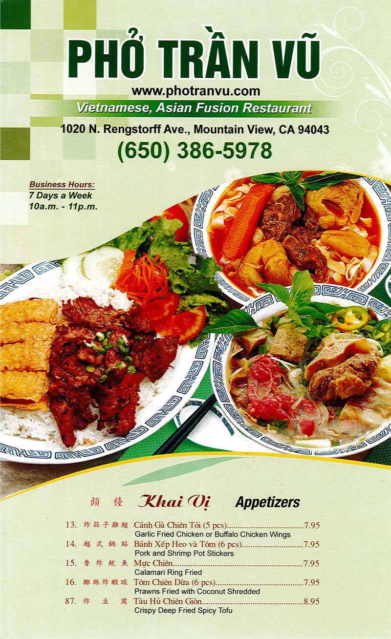 Menu | Pho Tran Vu 越潮菜